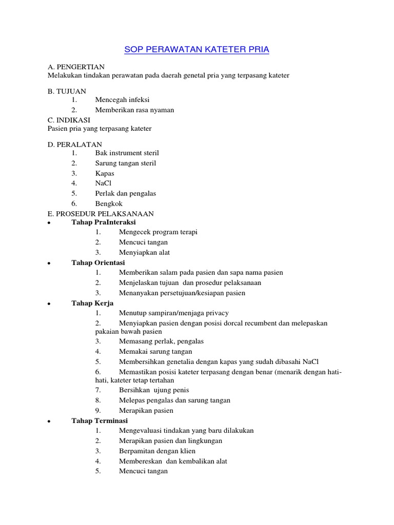 Sop Perawatan Kateter Pria | PDF