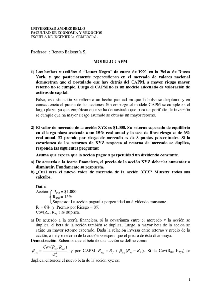 Guia Modelo Capm | PDF | Modelo de fijación de precios de activos de capital | Compartir (Finanzas)