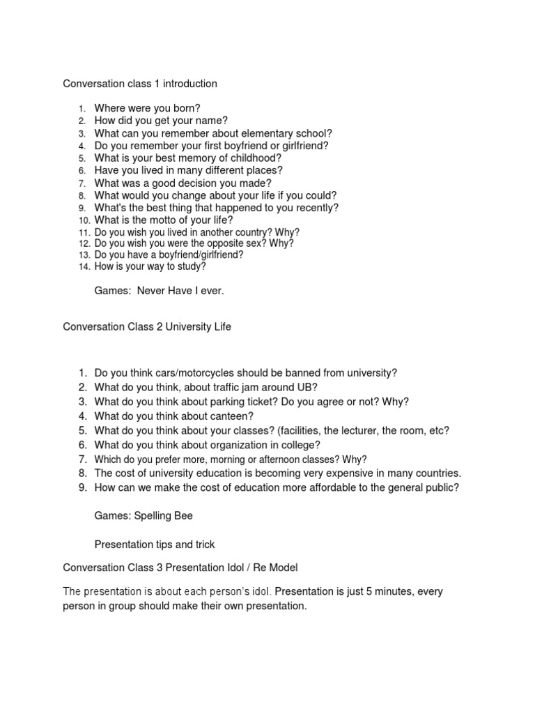 Engaging Conversation Class Topics | PDF