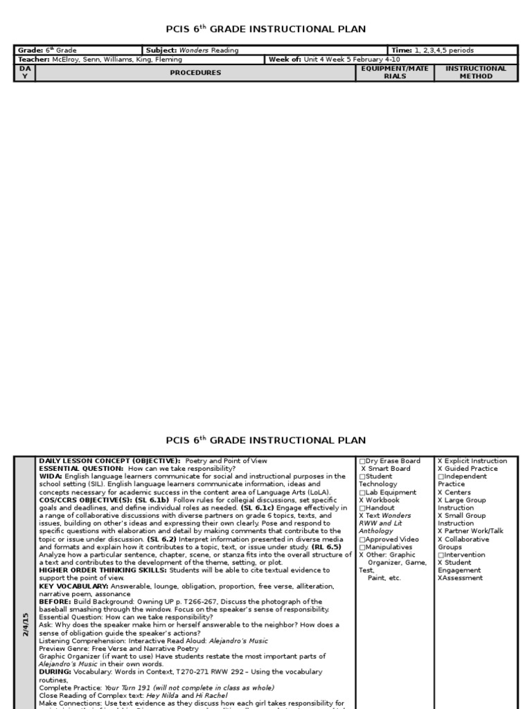 Unit 4 Week 5 Lesson Plans | PDF | Phonics | Reading Comprehension