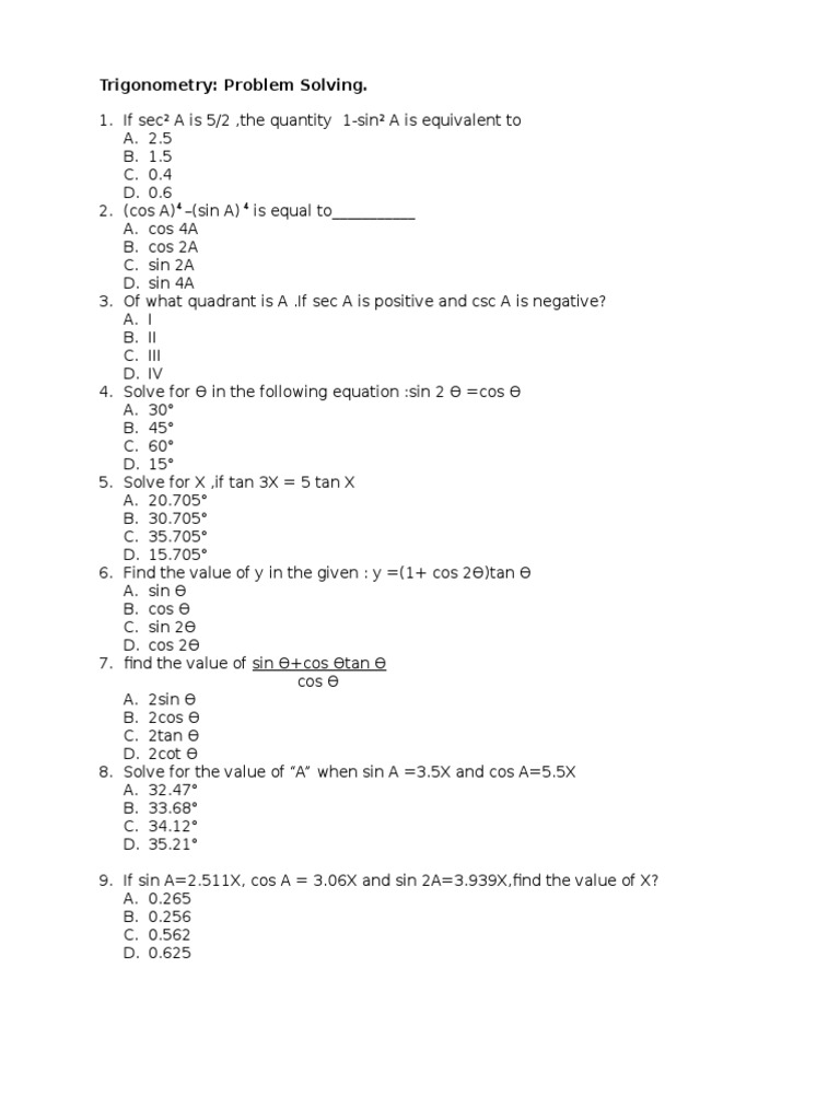 Trigonometry: Problem Solving | PDF | Triangle | Trigonometric Functions