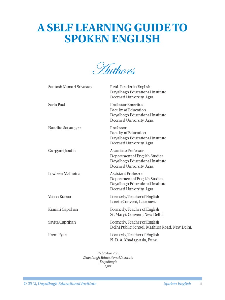Authors: A Self Learning Guide To Spoken English | PDF | Vocabulary ...