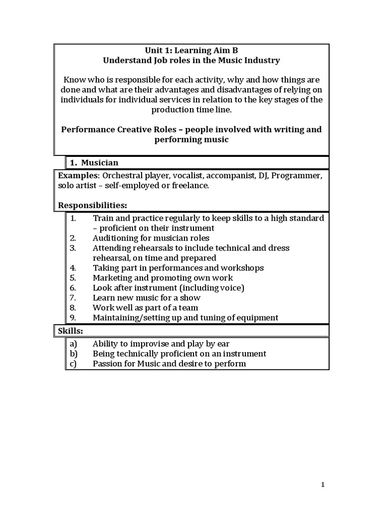 Music Industry Job Roles Guide | PDF | Audio Engineer | Conducting