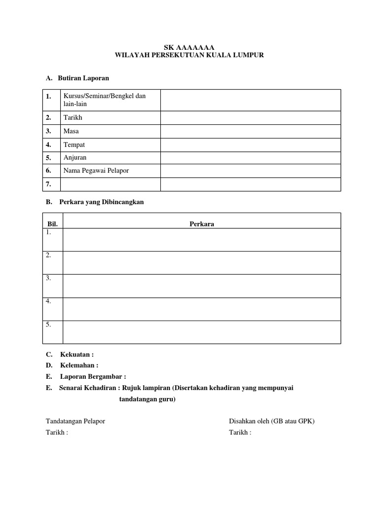 Contoh Pelaporan Kursus Dalaman | PDF