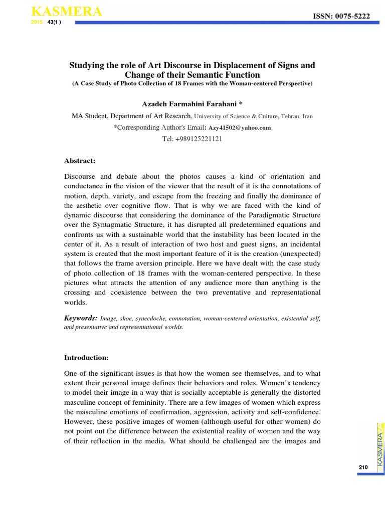 Studying The Role of Art Discourse in Displacement of Signs and Change of Their Semantic ...