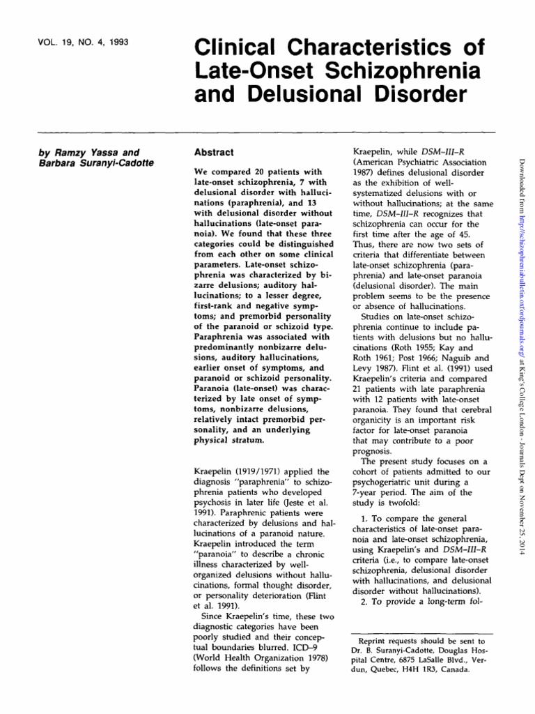 Late-Onset Schizophrenia vs. Paraphrenia | PDF | Delusion | Schizophrenia
