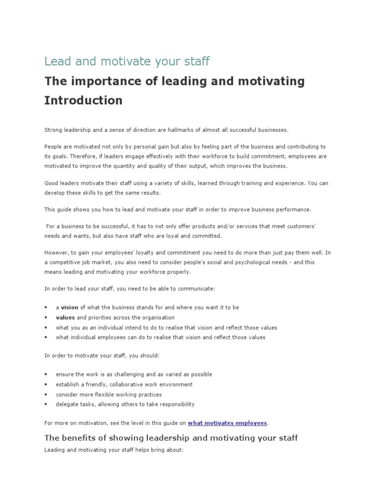 Lead and Motivate Your Staff | PDF | Motivation | Motivational
