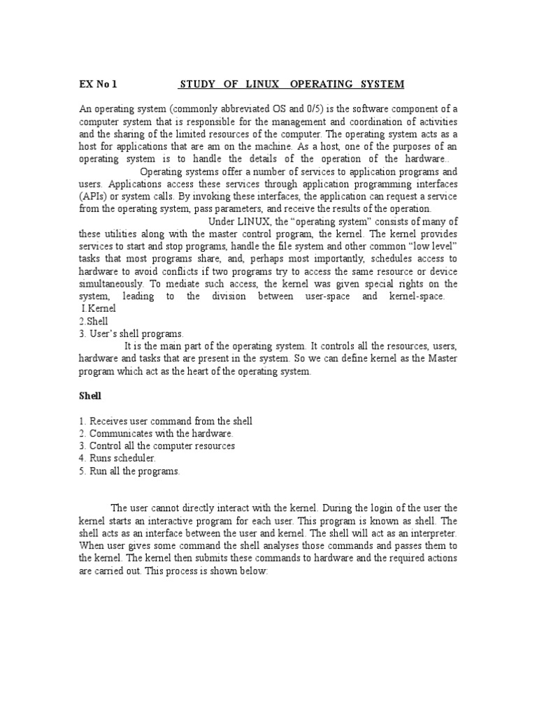 Ex No 1 Study of Linux Operating System | PDF | Command Line Interface | Operating System