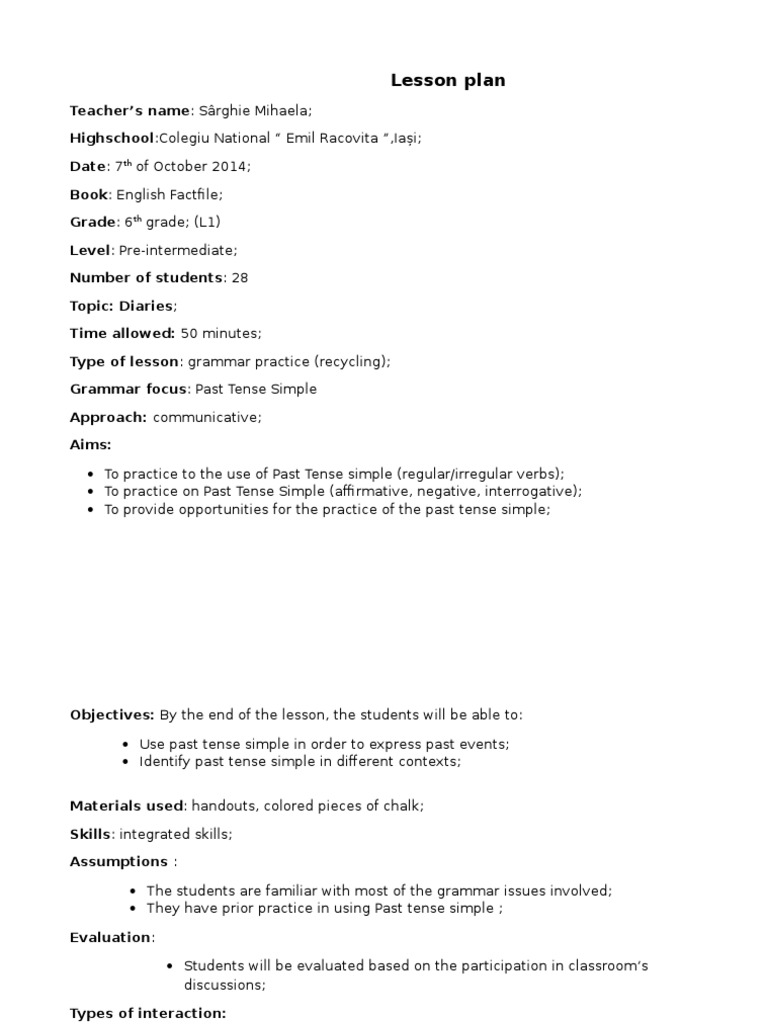 Lesson Plan 6th Grade | PDF | Grammatical Tense | Lesson Plan