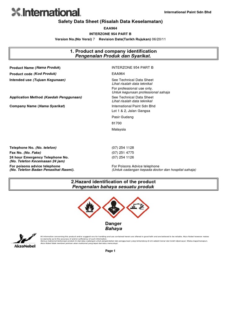 MSDS Interzone 954 Part B PDF | PDF