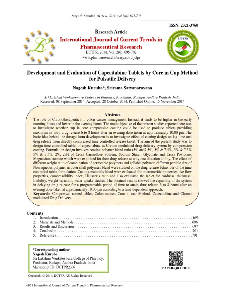 Development and Evaluation of Capecitabine Tablets by Core in Cup ...