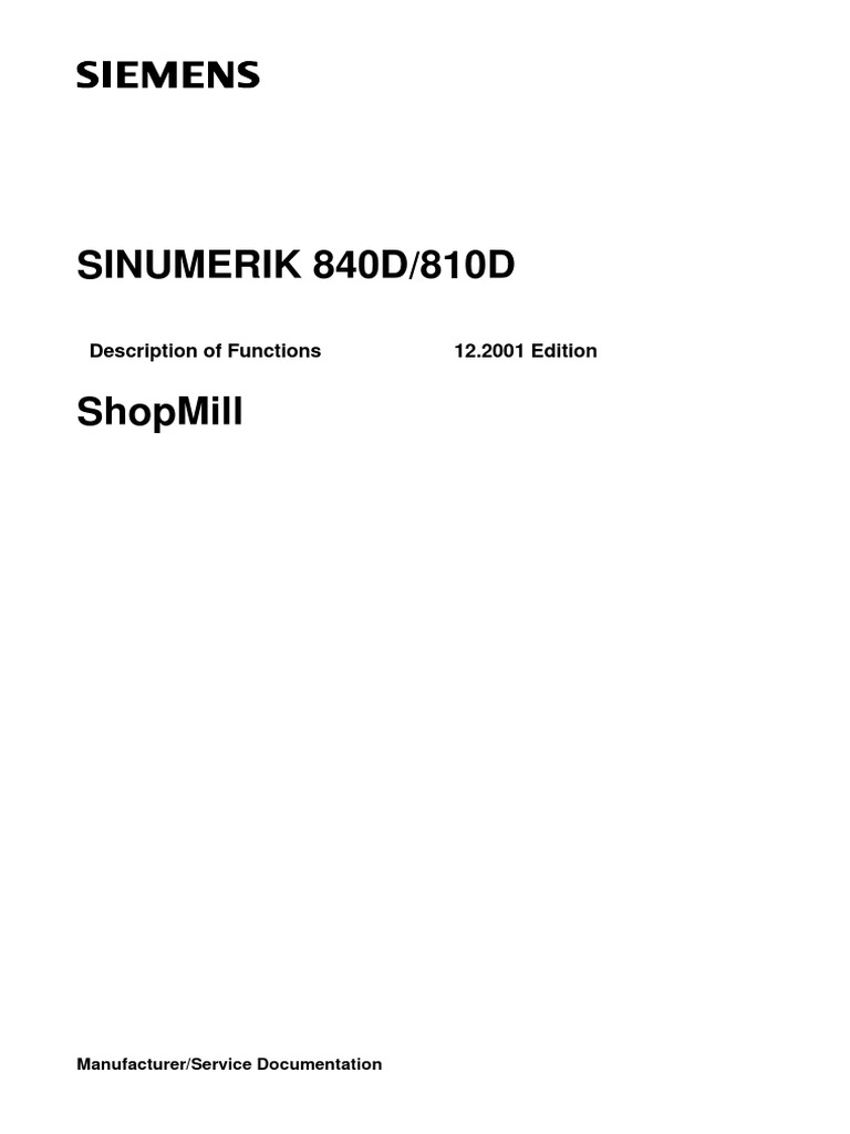 SINUMERIK 840D/810D: Description of Functions 12.2001 Edition | PDF ...