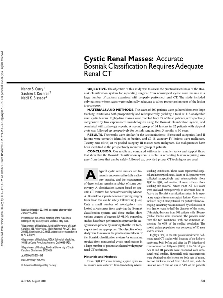 BosniaK classification | Ct Scan | Kidney