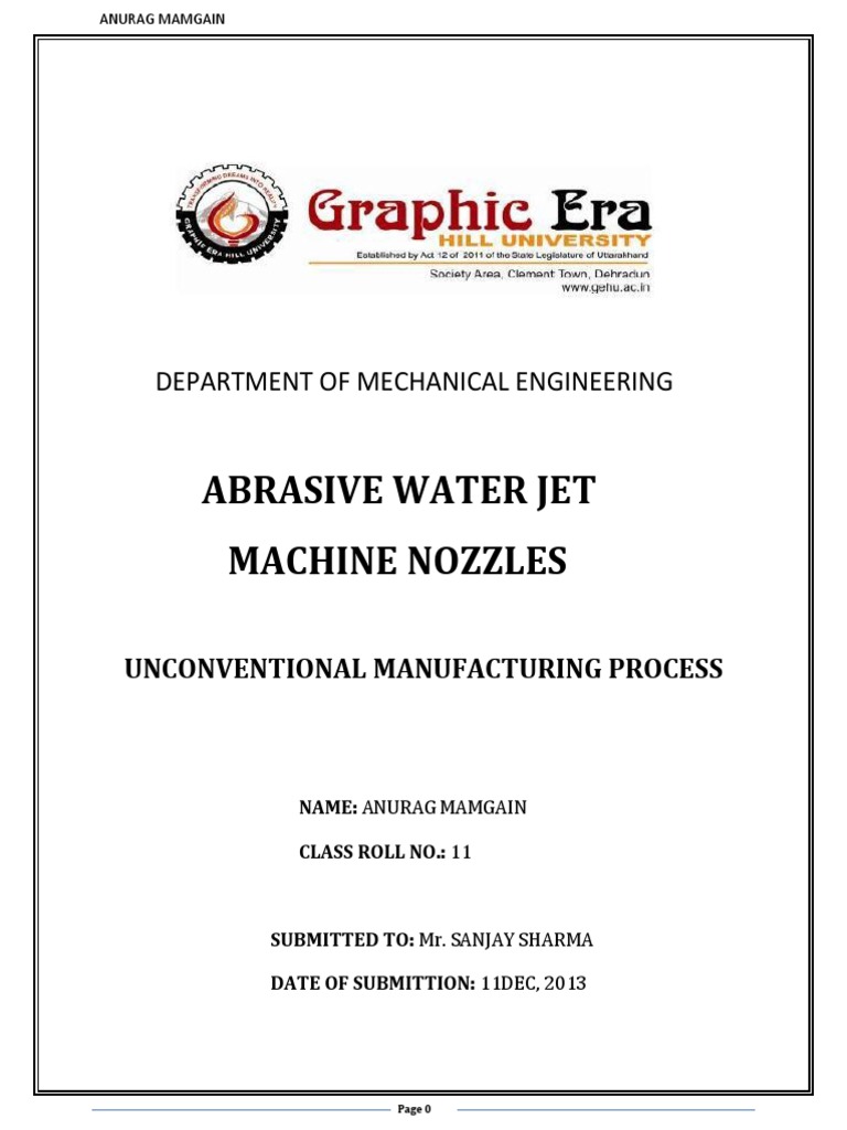 Abrasive Water Jet Machining | PDF | Nozzle | Machining