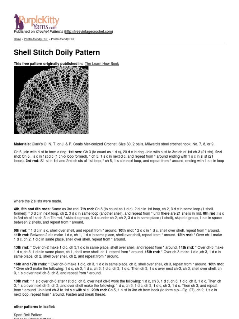 Shell Stitch Doily Pattern | PDF | Crochet | Basic Knitted Fabrics