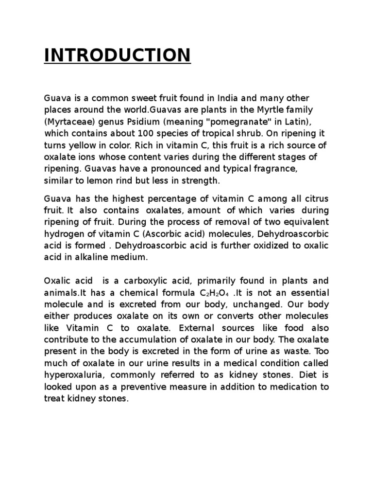 Chem Project On Presence of Oxalate Content in Guava . | PDF ...