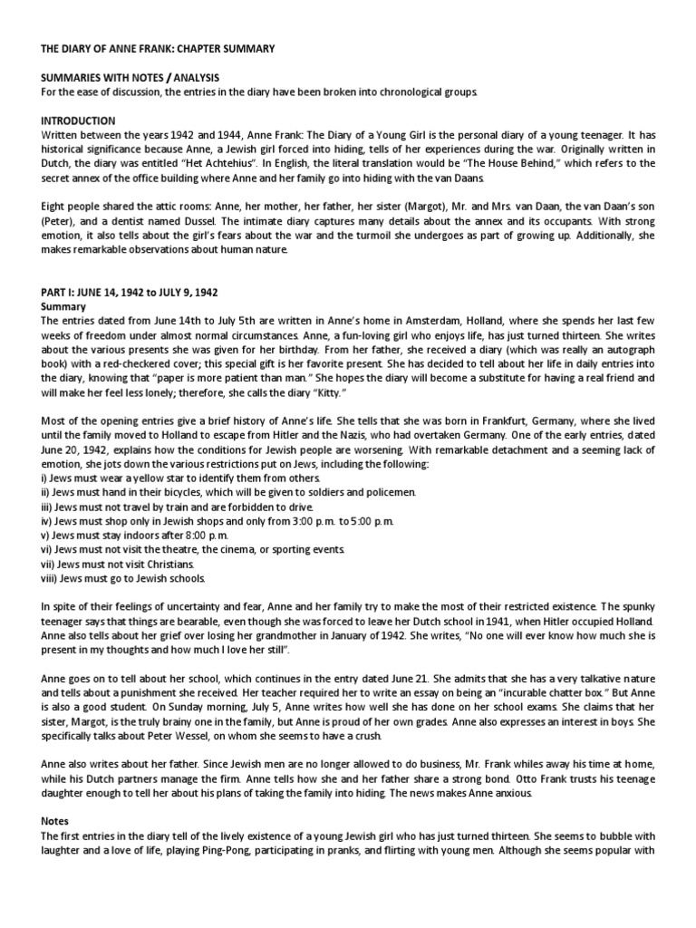 Anne Frank: Chapter 1 Summary | PDF | Anne Frank
