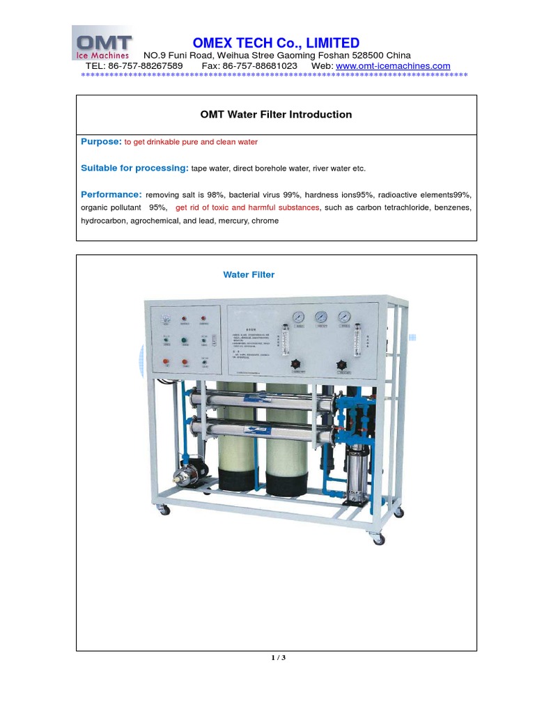 Omex Tech Co., Limited: OMT Water Filter Introduction | PDF | Membrane ...