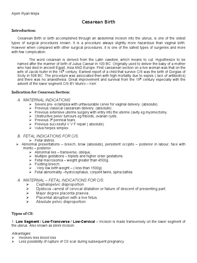 Cesarean Birth Pdf Caesarean Section Childbirth