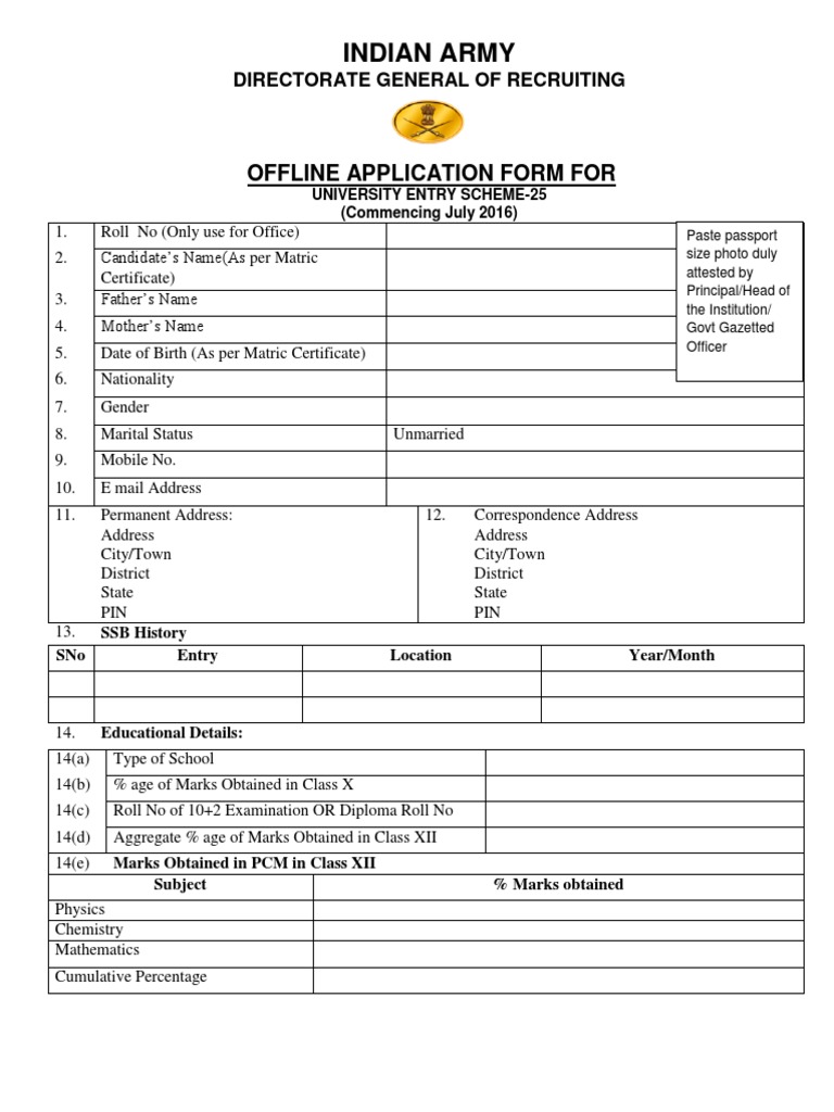 Indian Army: Offline Application Form For | PDF | Academia | Government