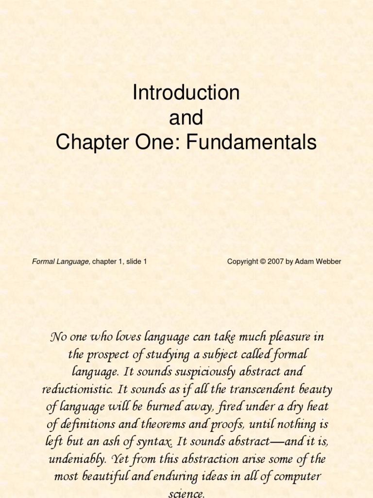 And Chapter One: Fundamentals: Formal Language, Chapter 1, Slide 1 | PDF | String (Computer ...