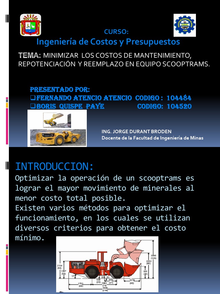 Optimizar El Costo de Operación de Equipos Trackless Scooptrams ...