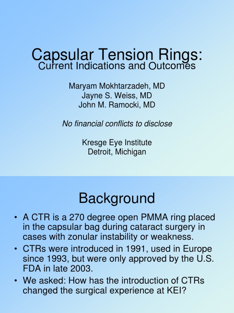 Capsular Tension Rings:: Current Indications and Outcomes | PDF | Surgery | Medical Procedures