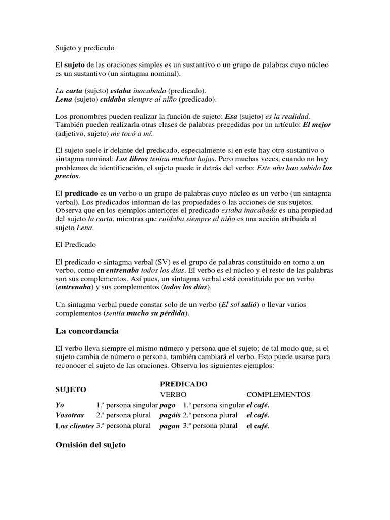Sujeto y Predicado | Descargar gratis PDF | Verbo | Asunto (gramática)