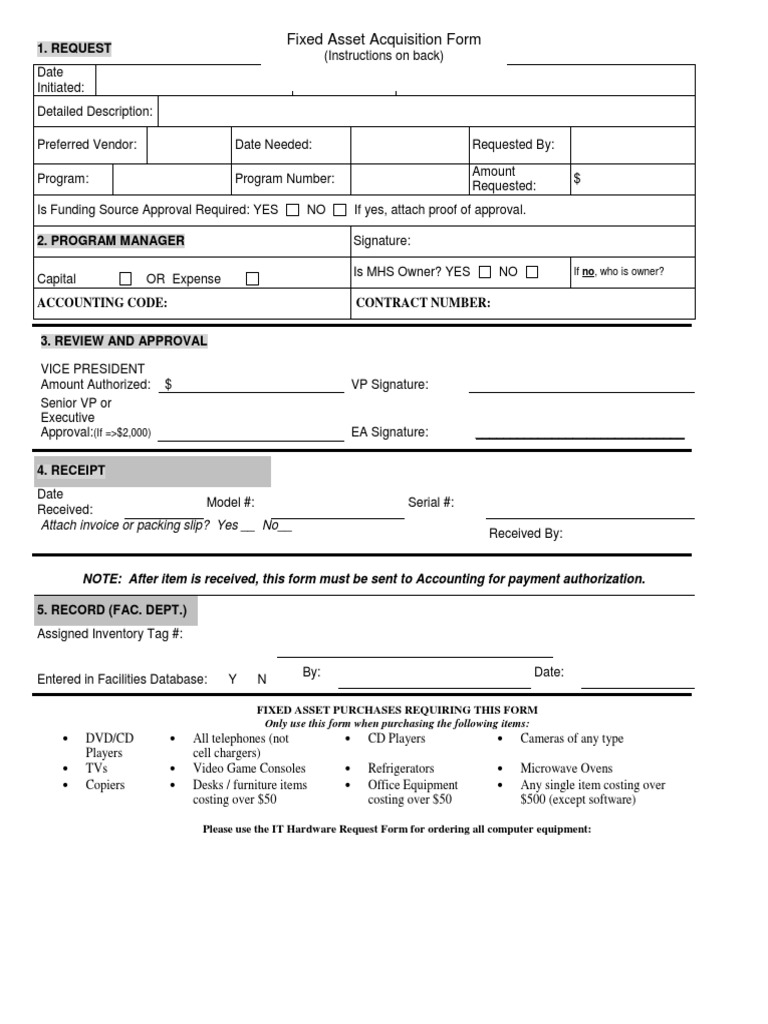 Fixed Asset Acquisition Form | PDF