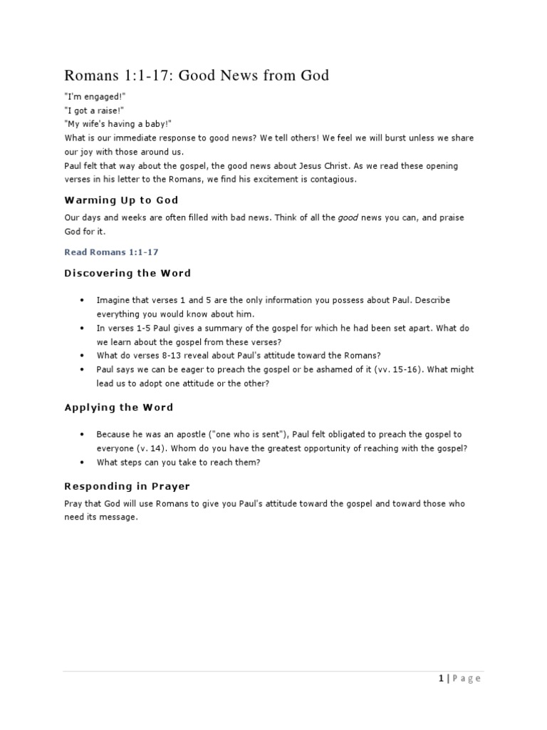 Romans Study Guide | PDF | Epistle To The Romans | Paul The Apostle