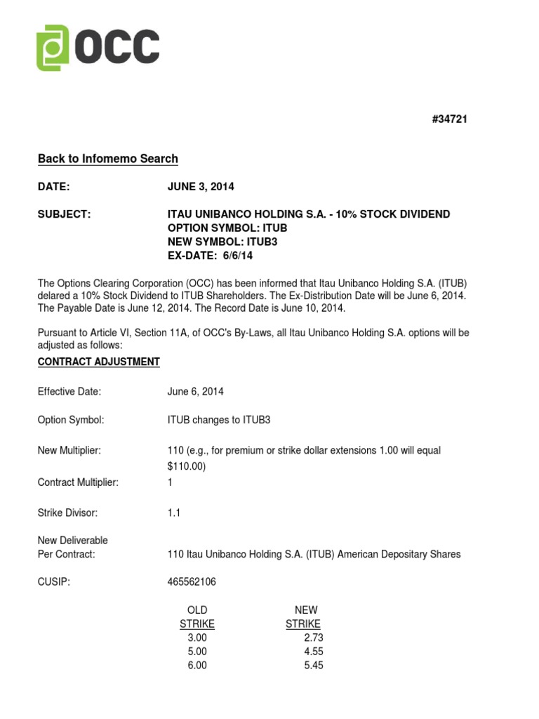 Itub Occ Memo | PDF | Futures Contract | Corporate Action