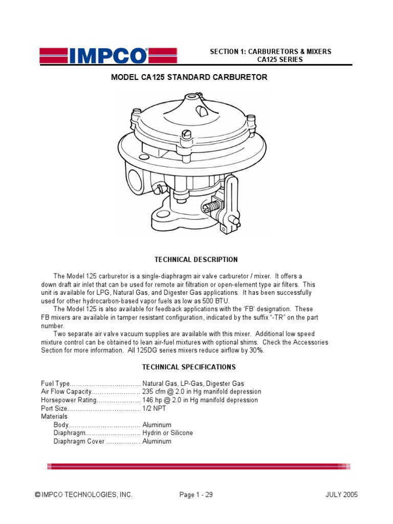 Impco 2006 Cat-125 Series | PDF | Carburetor | Valve