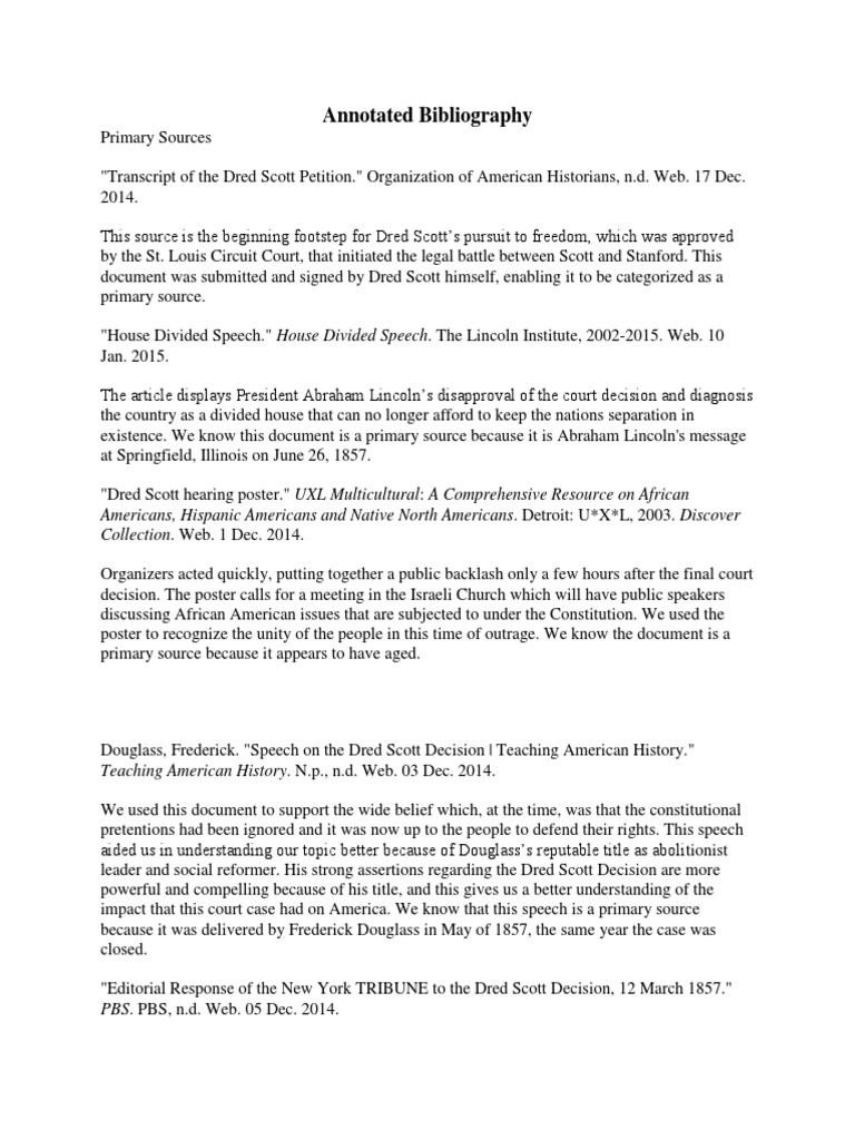 annotated bibliography f | Abraham Lincoln | Roger B. Taney | Free 30 ...