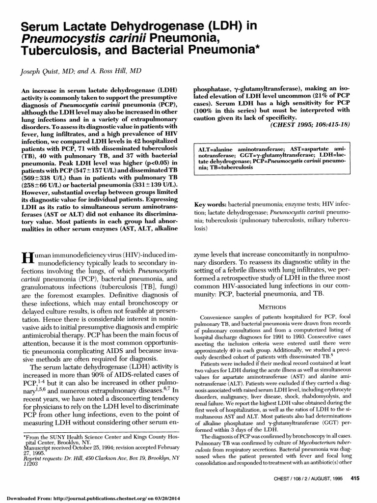 LDH in pneumocystis | Lactate Dehydrogenase | Pneumonia