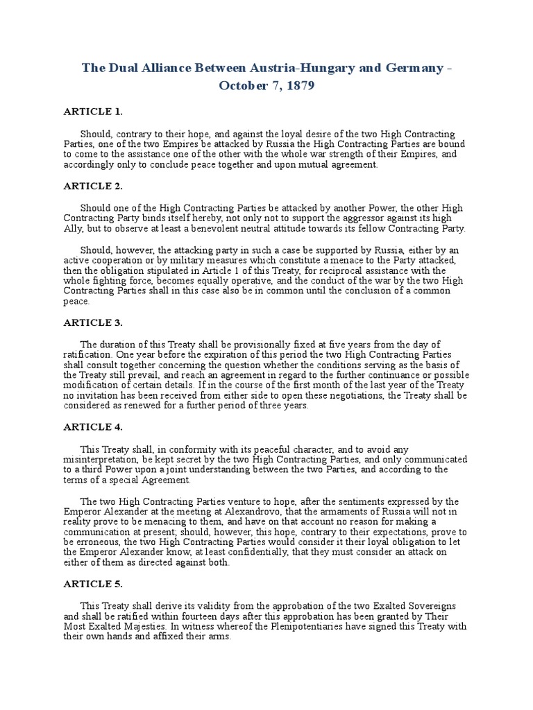 The Dual Alliance Between Austria-Hungary and Germany - October 7, 1879 ...