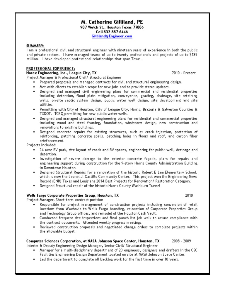 Catherine Gilliland Resume | PDF | Houston | Nasa