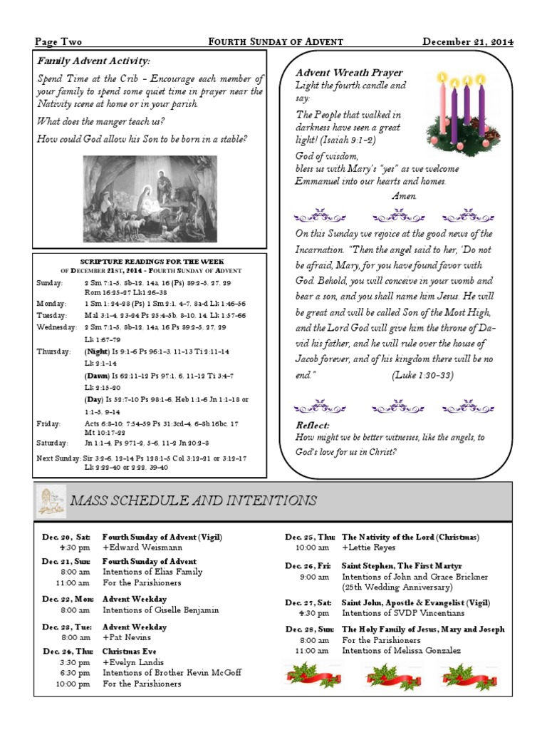 Fourth Sunday of Advent Schedule | PDF | Advent | Eucharist