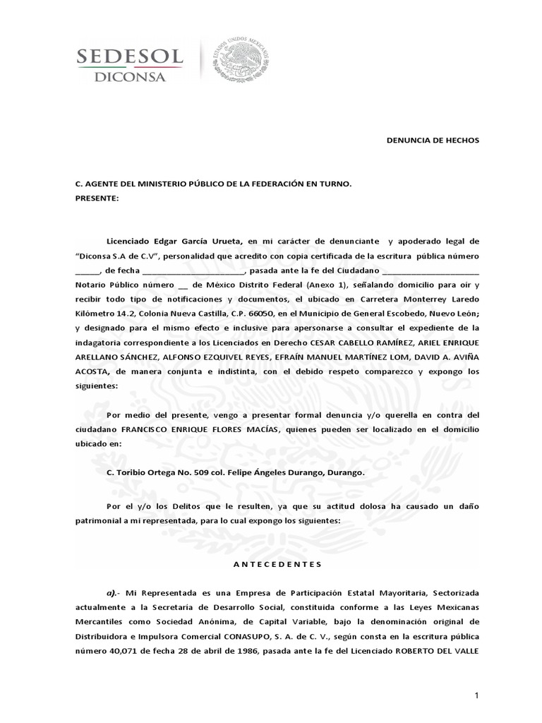 Formato de denuncia penal | Federación | México