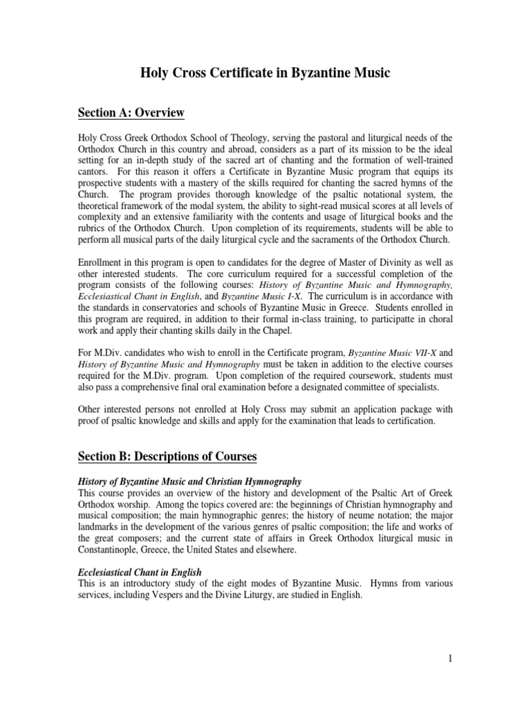Holy Cross Certificate in Byzantine Music | PDF | Mode (Music ...