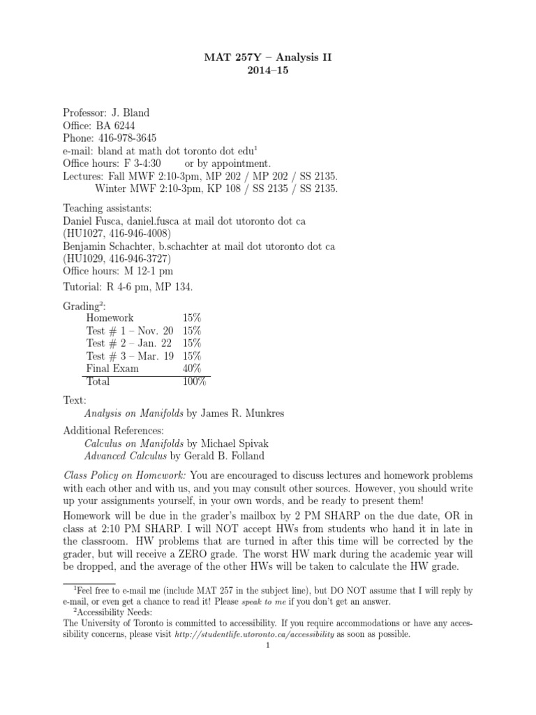 Outline UofT 2014/2015 Syllabus | PDF