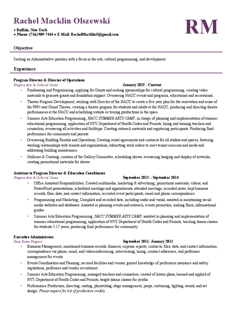 Rachel Macklin Olszewski Resume 2015 PDF | PDF | Visual Arts Education ...