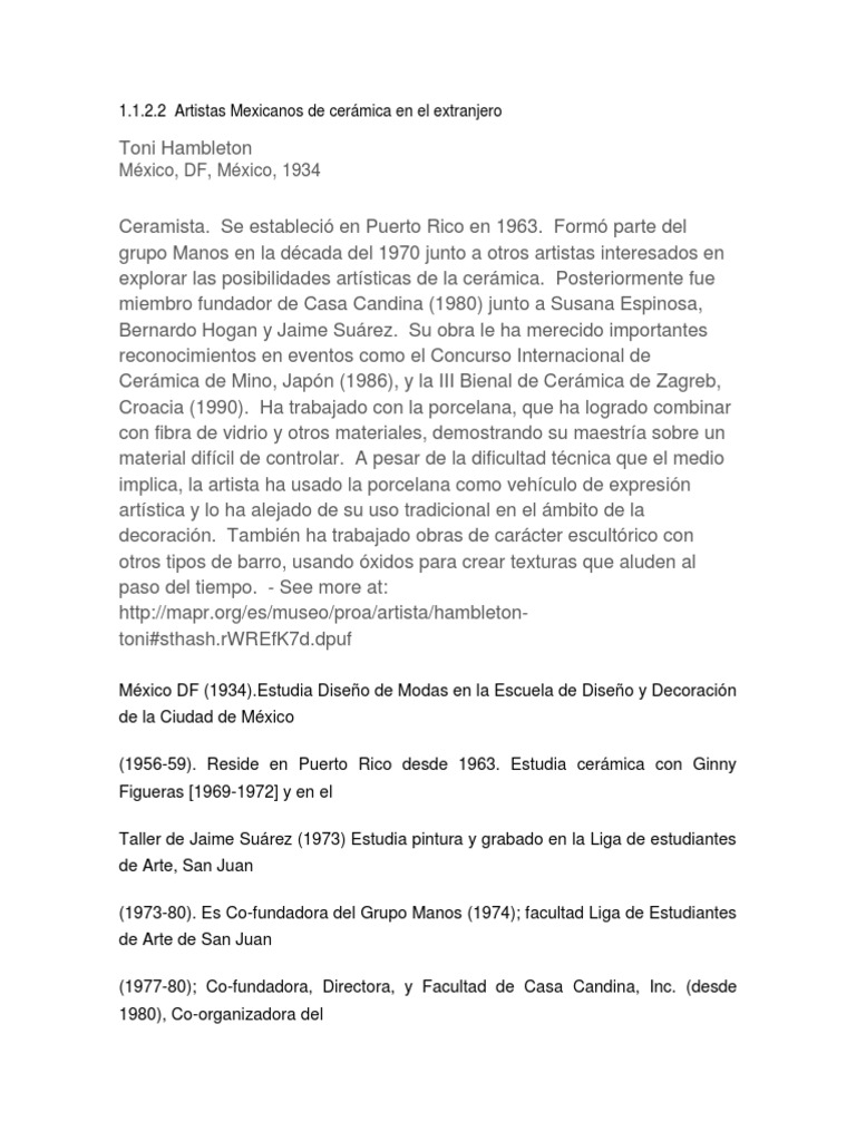 Cerámica Mexicana en Puerto Rico: Toni Hambleton | PDF