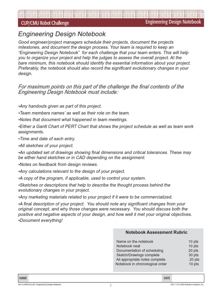 Engineering Design Notebook 1 | PDF