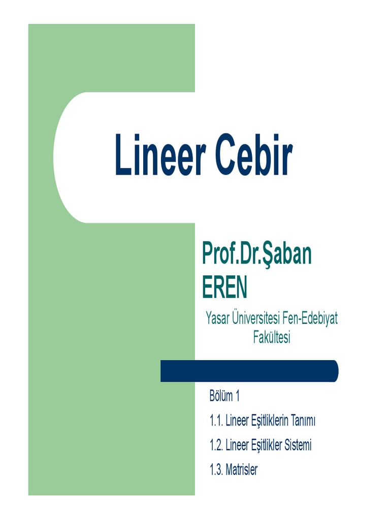 Lineer Cebir - Yaşar Üniversitesi Ders Notları | PDF