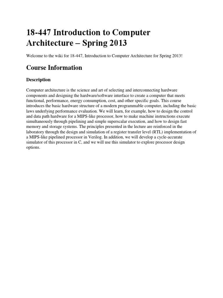 18-447 Introduction To Computer Architecture - Spring 2013: Course ...
