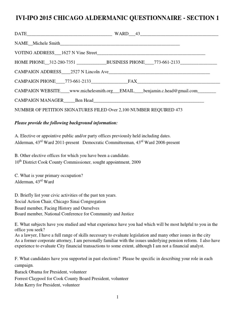 Ivi-Ipo 2015 Chicago Aldermanic Questionnaire - Section 1: Please ...
