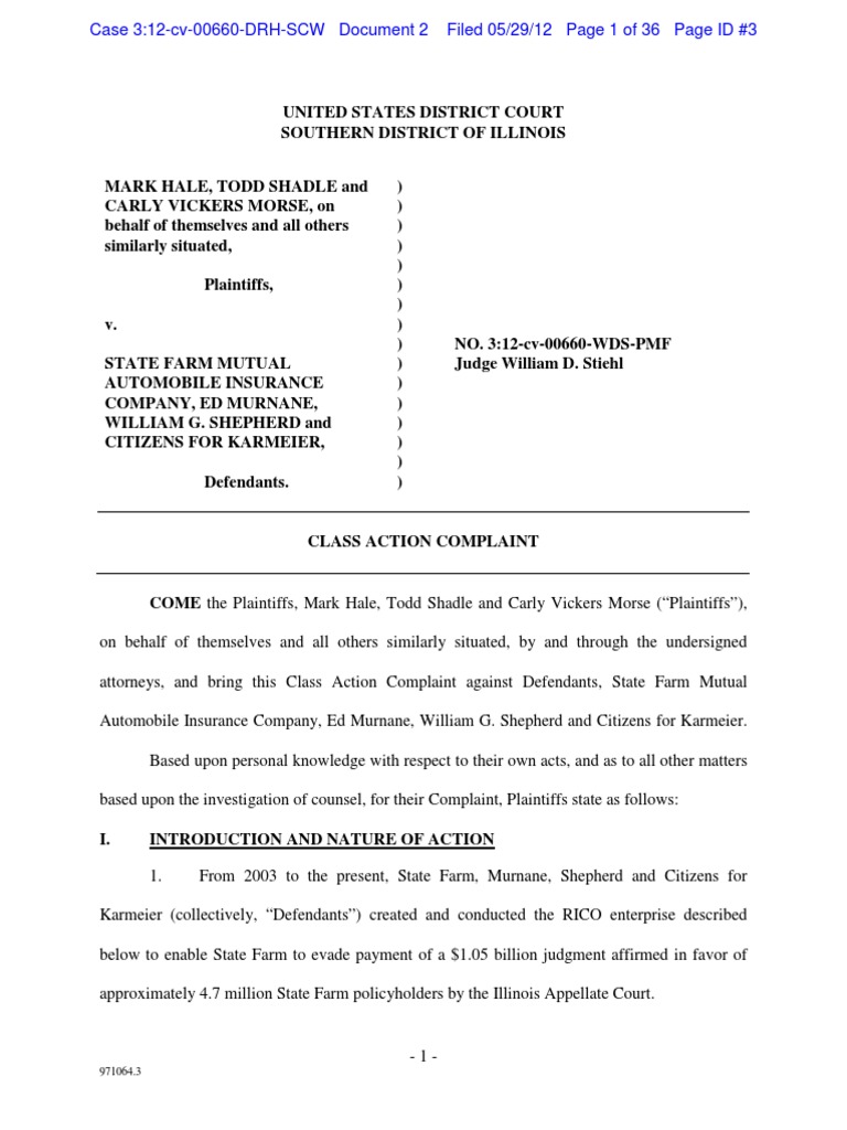Hale V State Farm Original Class Action RICO Complaint | PDF ...