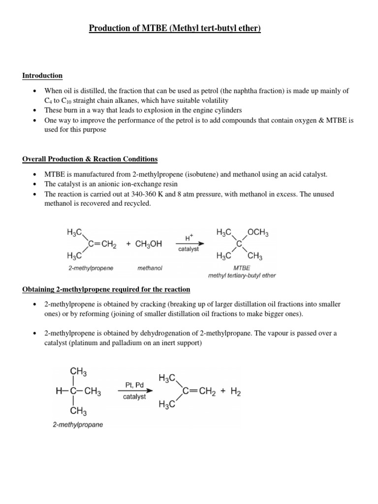 Production of MTBE (Methyl Tert-Butyl Ether) | PDF