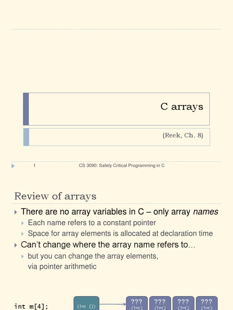 C Arrays: (Reek, Ch. 8) | Download Free PDF | C (Programming Language) | Array Data Structure