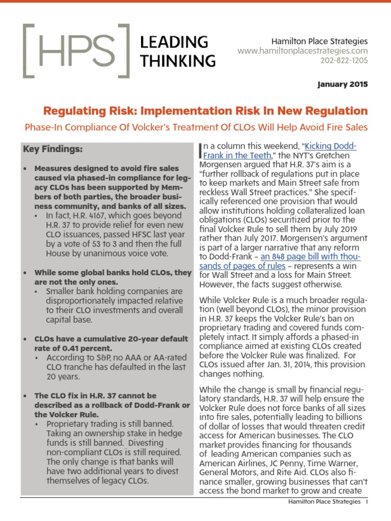 Regulating Risk - CLO Primer | PDF | Volcker Rule | Dodd–Frank Wall ...